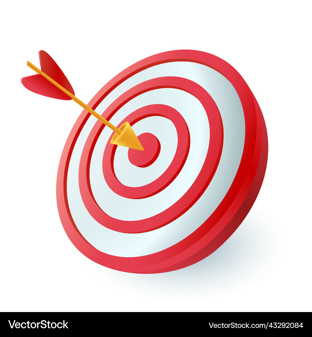 Dart hitting center of target 3d icon Royalty Free Vector