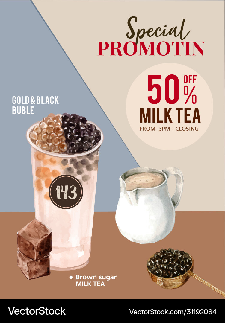 Double bubble milk tea set poster ad flyer Vector Image
