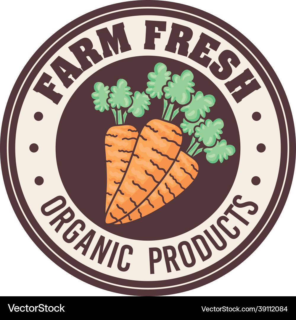 Farm fresh label with carrots Royalty Free Vector Image