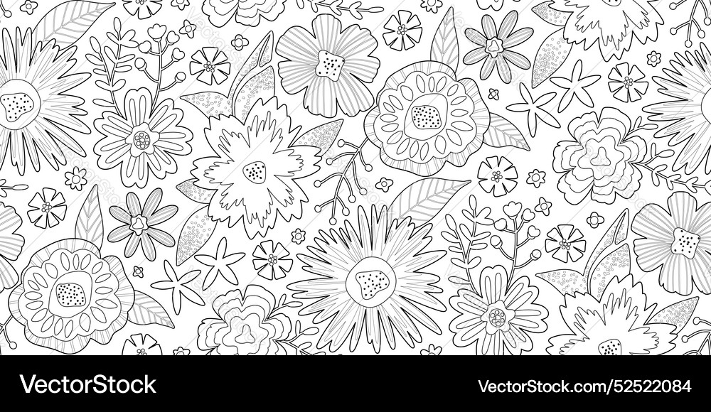 Half drop floral seamless pattern line art Vector Image
