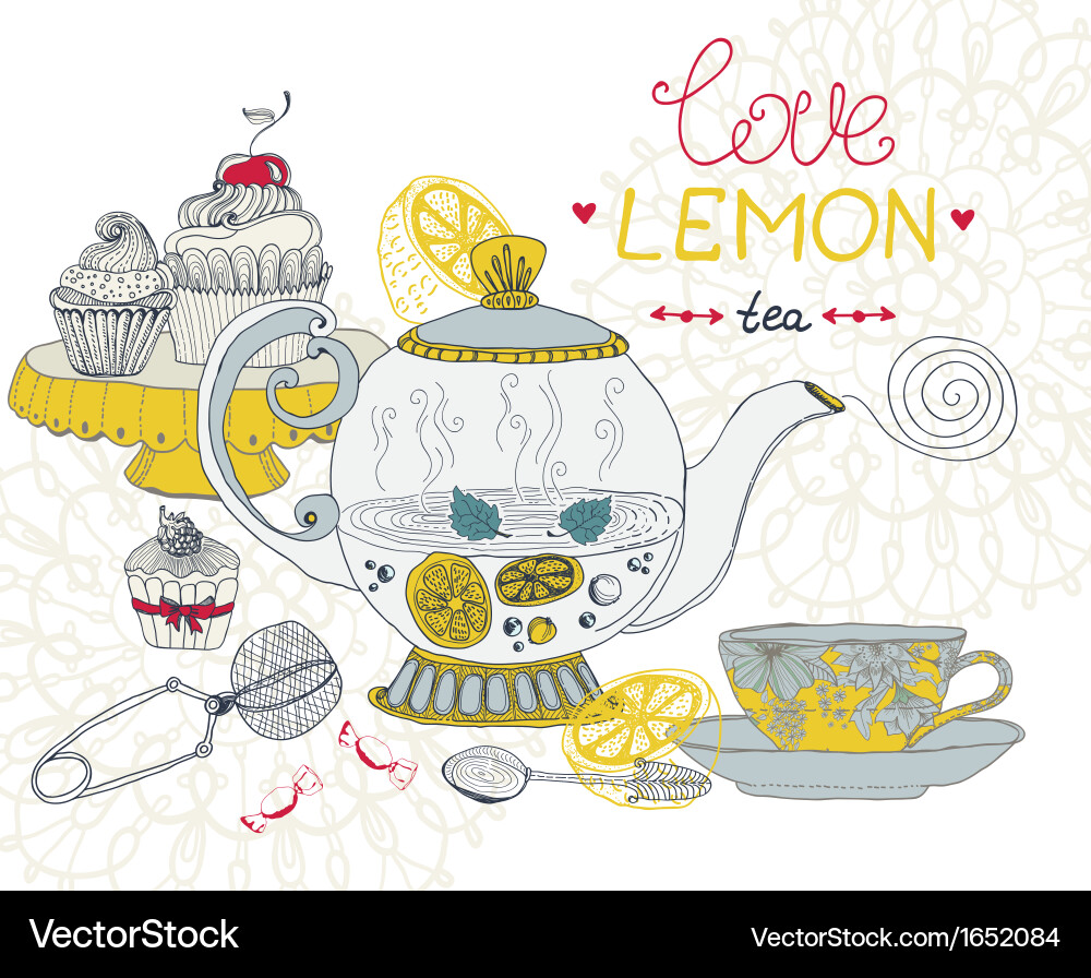 Lemon Tea Card - Watercolor Style Royalty Free Vector Image