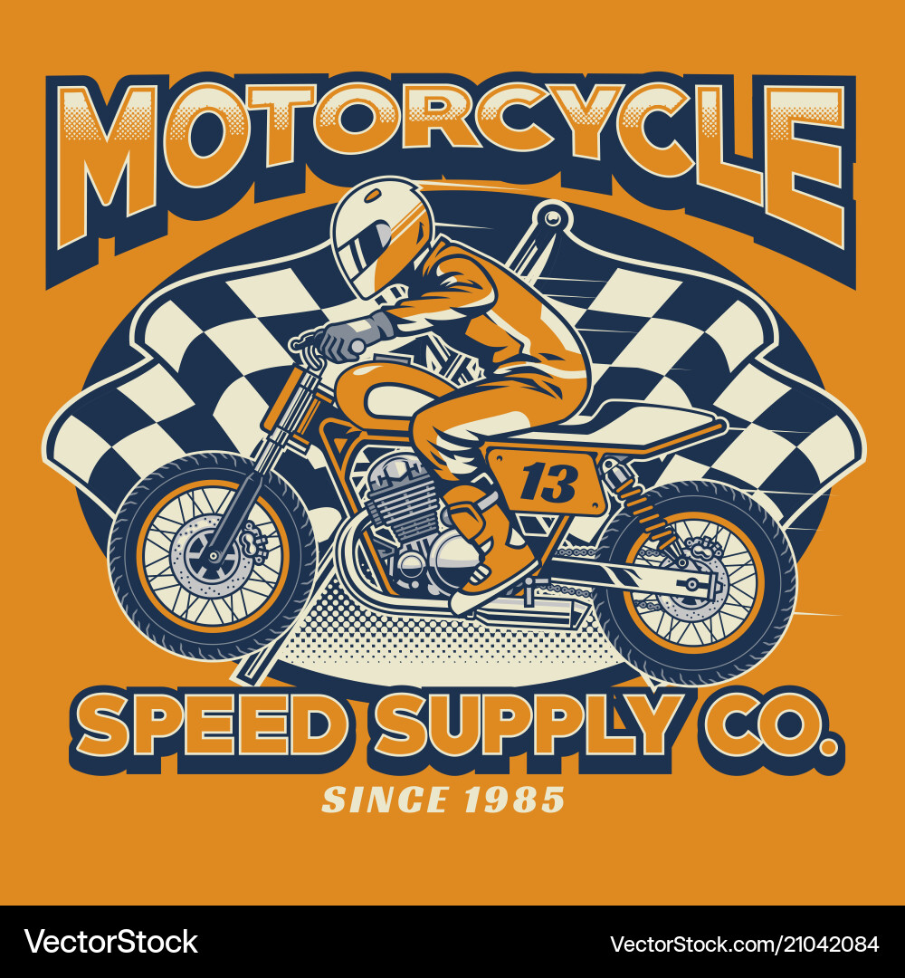 Motorcycle rider and checkered flag Royalty Free Vector