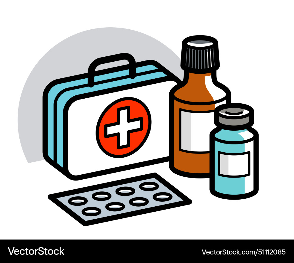 Medicine first aid medical kit theme pills Vector Image