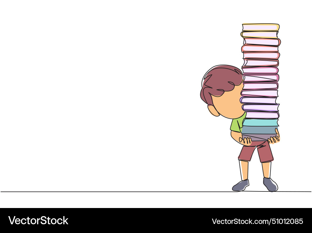 Single continuous line drawing boy carrying Vector Image