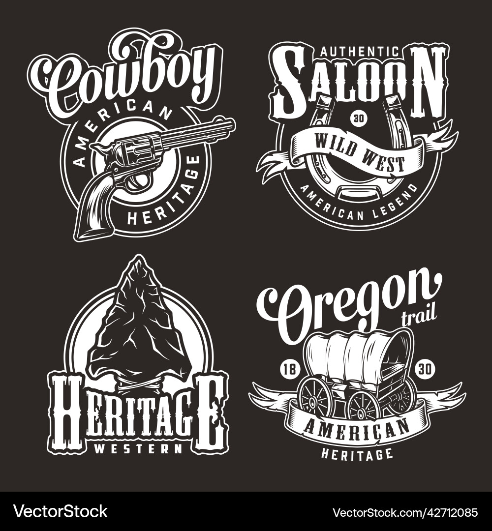 Vintage wild west monochrome logos Royalty Free Vector Image