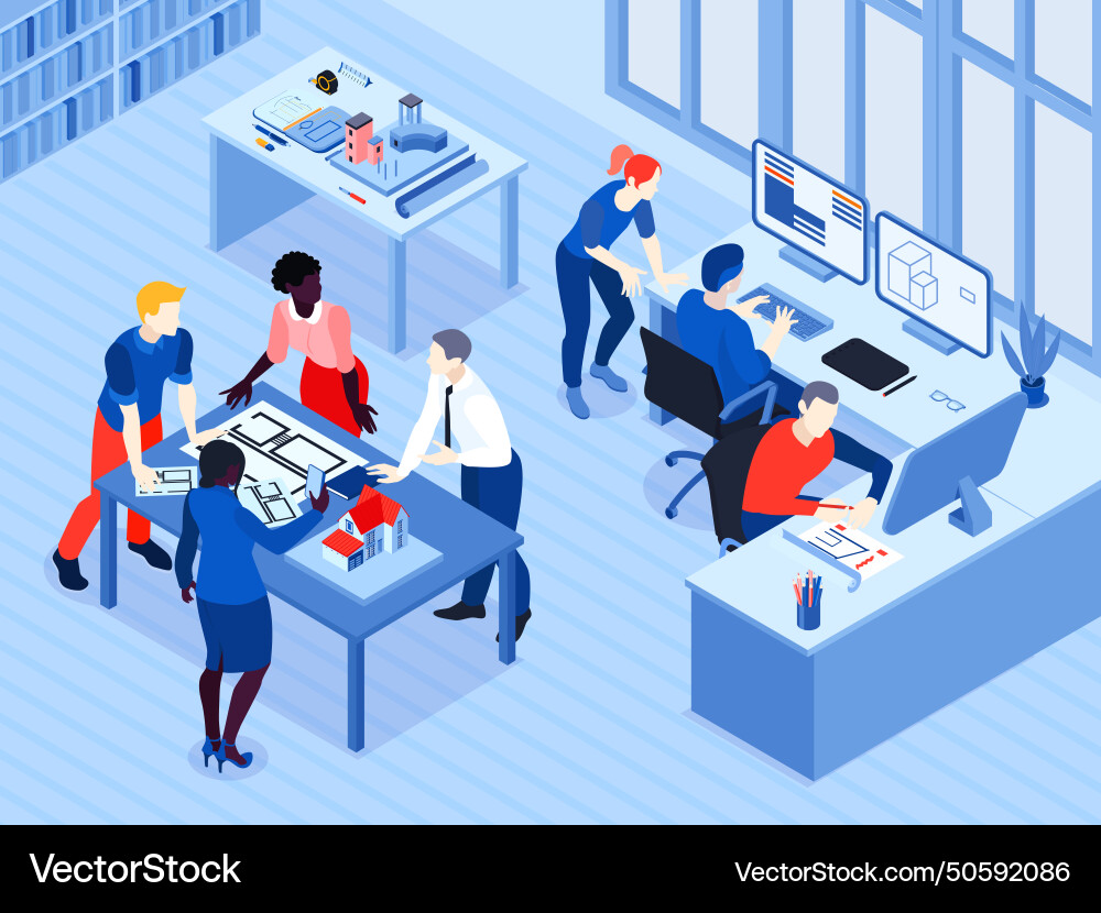 Architect work isometric view Royalty Free Vector Image