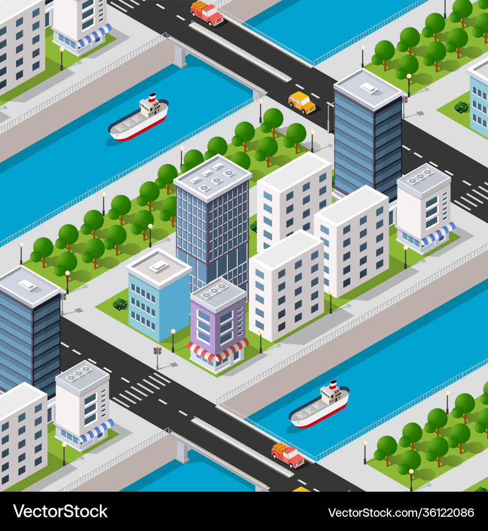 Isometric river embankment 3d Royalty Free Vector Image