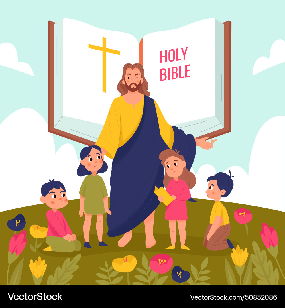 Jesus and kids background Royalty Free Vector Image