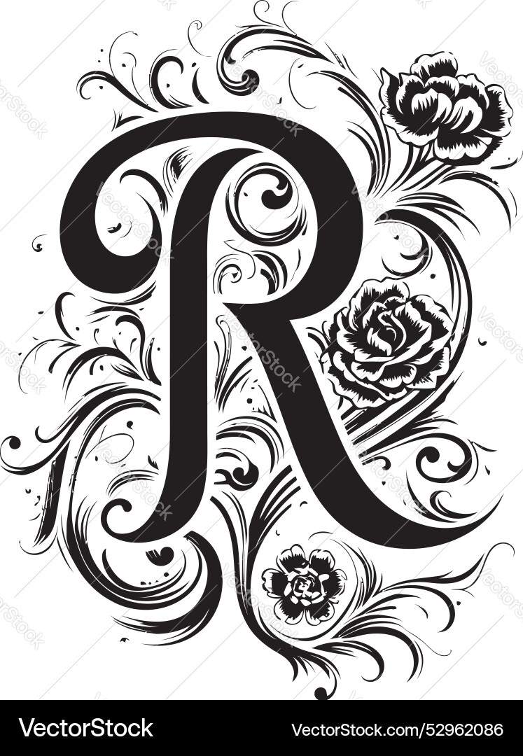 Rhapsodic flourish melodic letter r art rococo Vector Image
