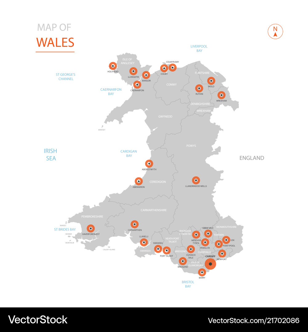 Wales map with administrative divisions Royalty Free Vector