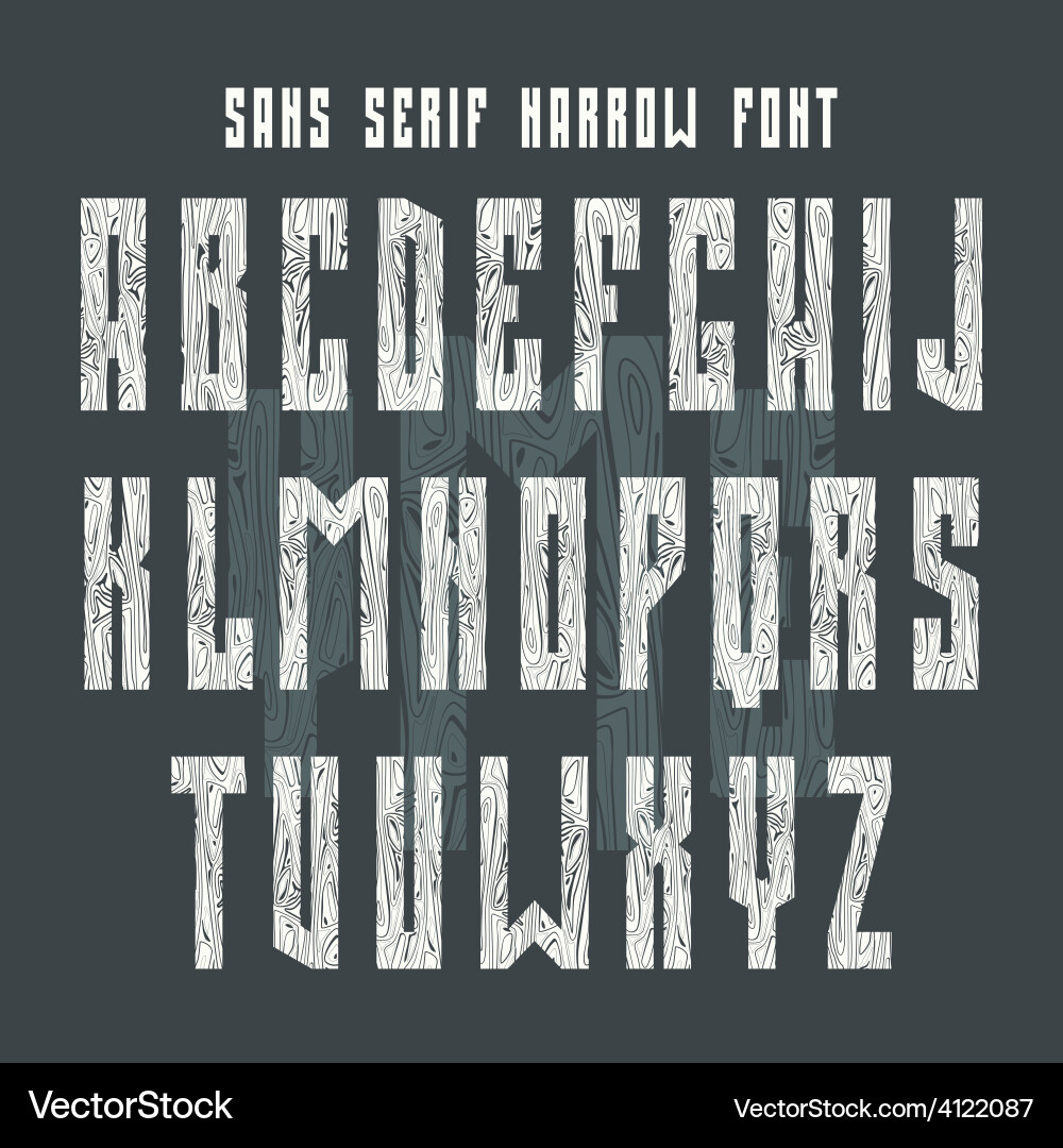 Bold sans serif font with texture wood Royalty Free Vector