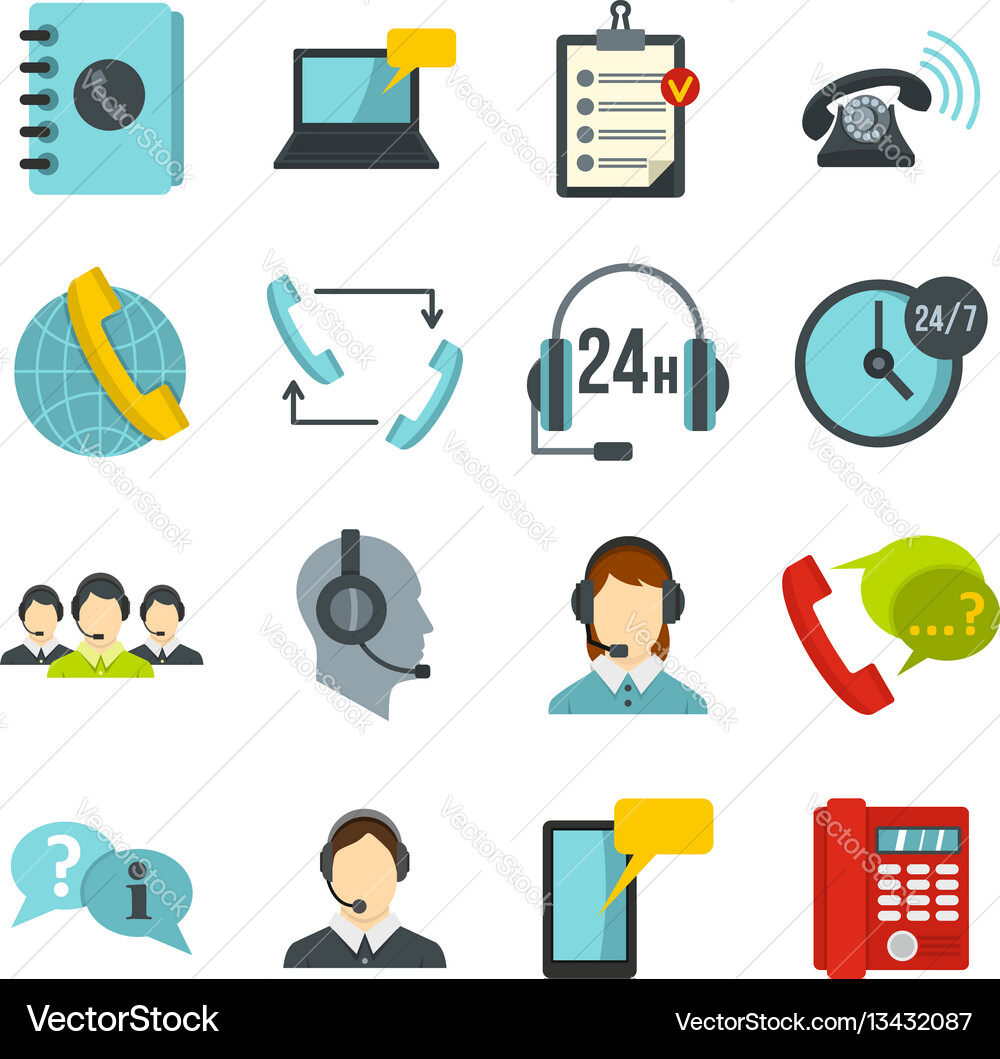 Call center symbols set flat icons Royalty Free Vector Image