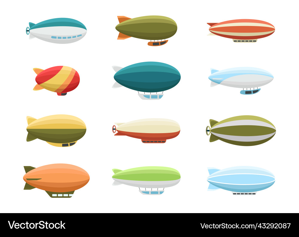 Different colorful airships set Royalty Free Vector Image