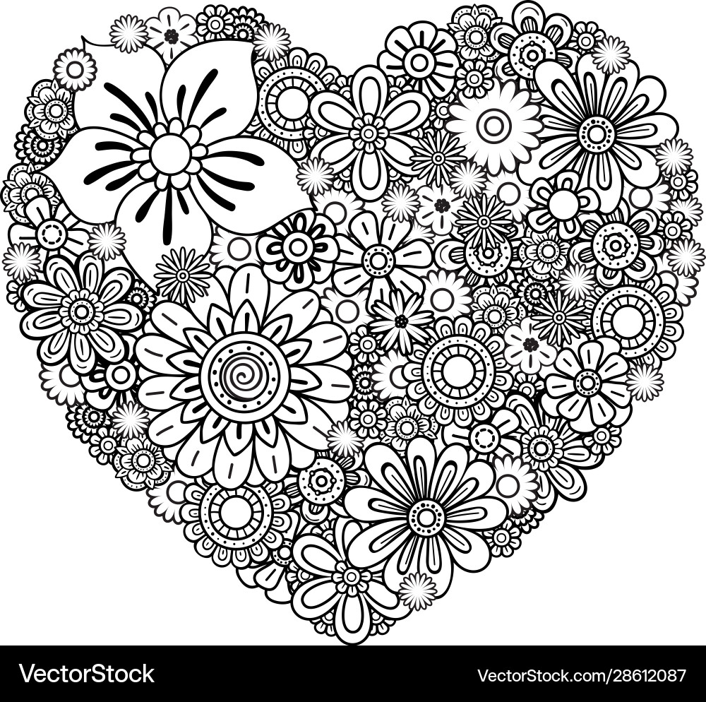 Floral heart coloring page Royalty Free Vector Image