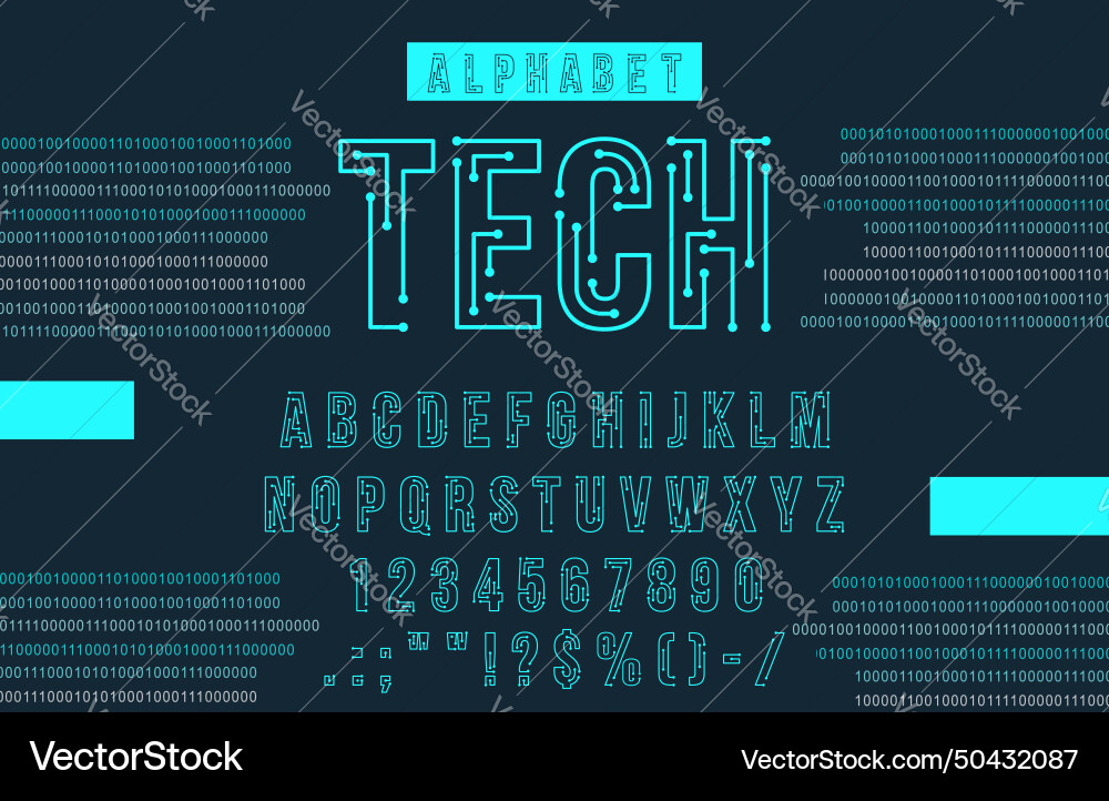 Futuristic cyber tech font modern neon typeface Vector Image