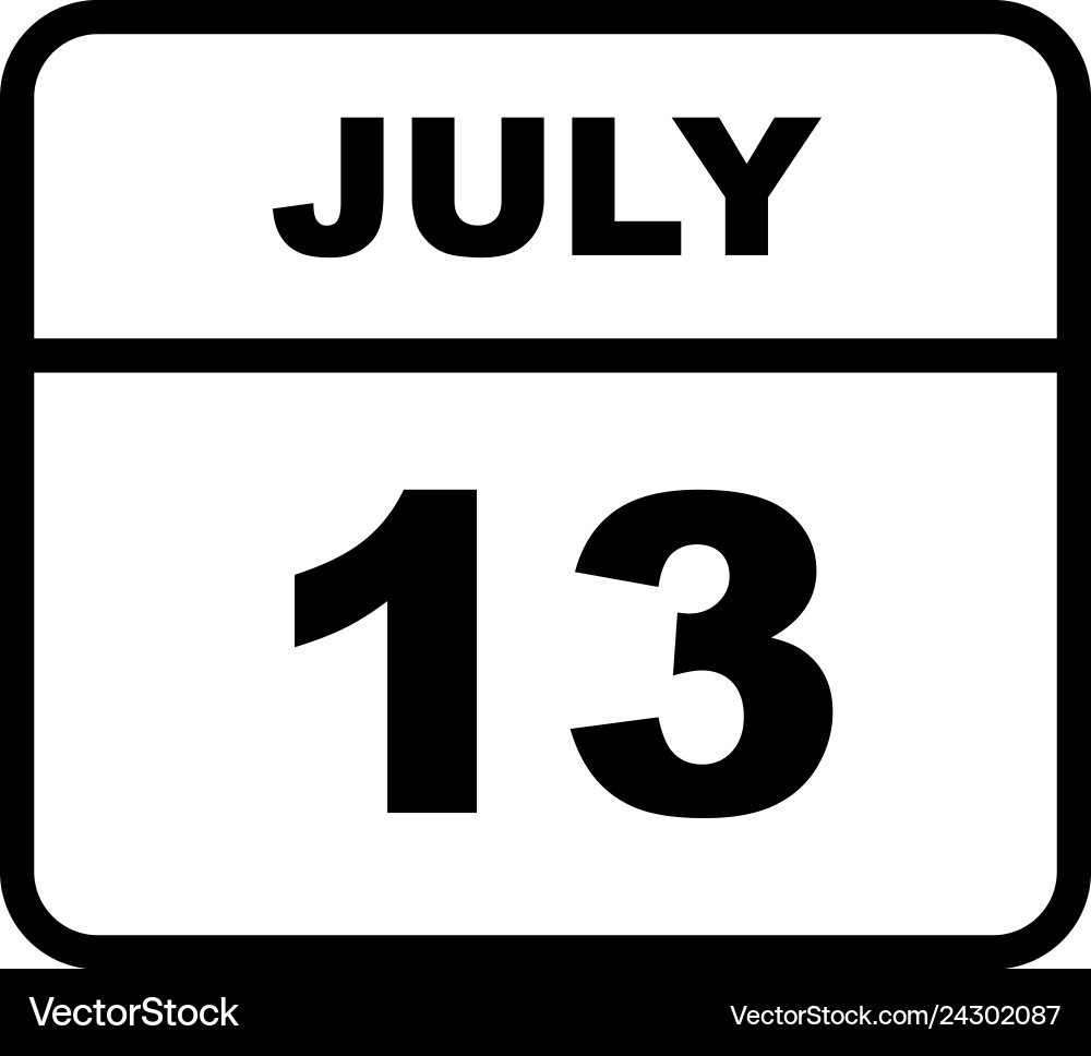 July 13th date on a single day calendar Royalty Free Vector