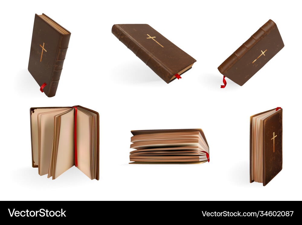 Realistic christianity holy bible set collection Vector Image