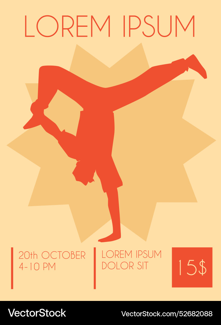 Break dancing man silhouette on invitation Vector Image