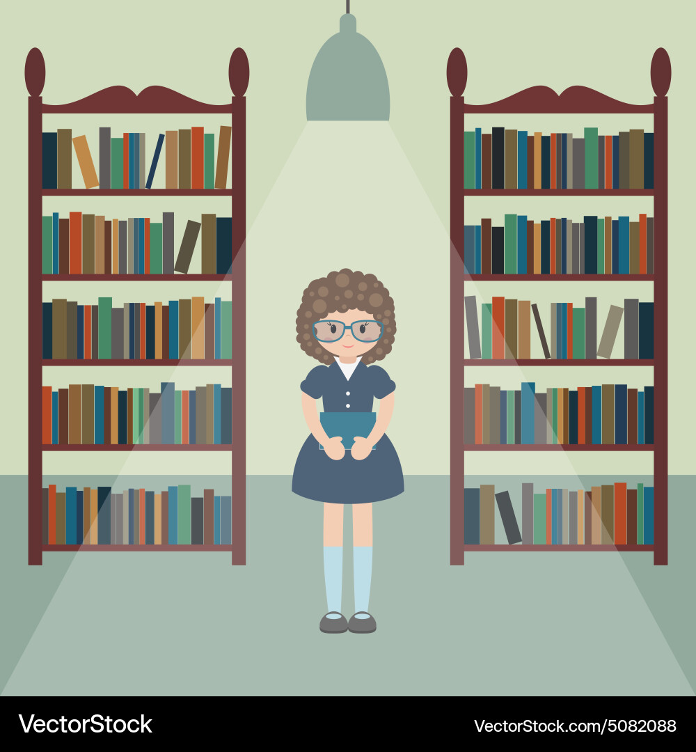 Girl in library Royalty Free Vector Image - VectorStock