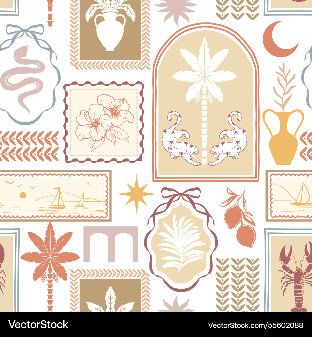 Patchwork tropical pattern featuring Royalty Free Vector