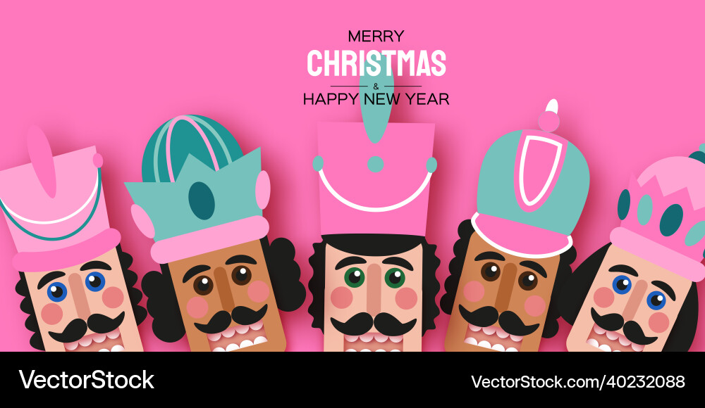 Pink sugar christmas nutcracker in paper cut style