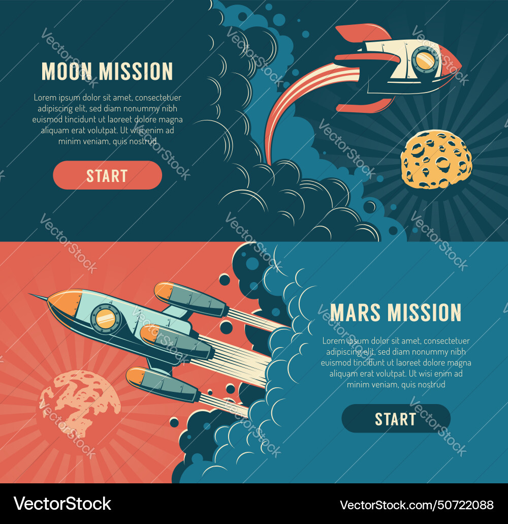 Rocket launch to the moon - space flyer in retro Vector Image