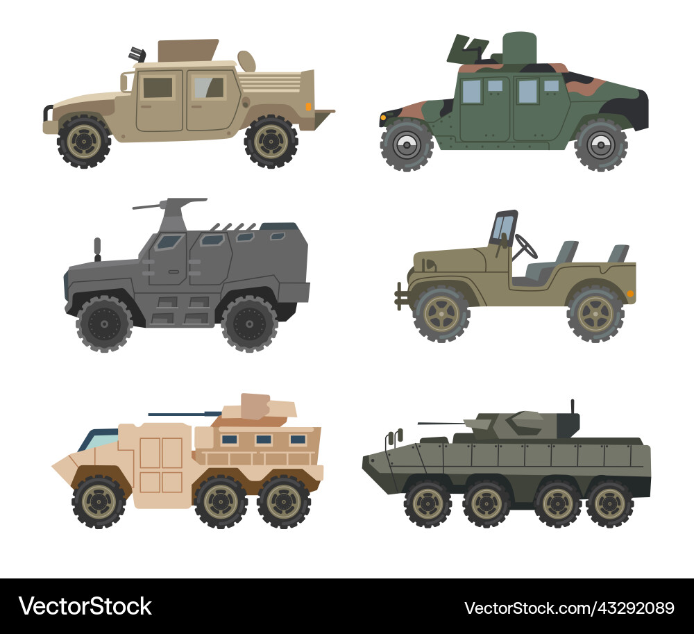 Different military vehicles set Royalty Free Vector Image