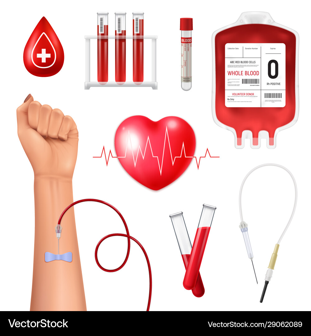 Realistic blood donor set Royalty Free Vector Image