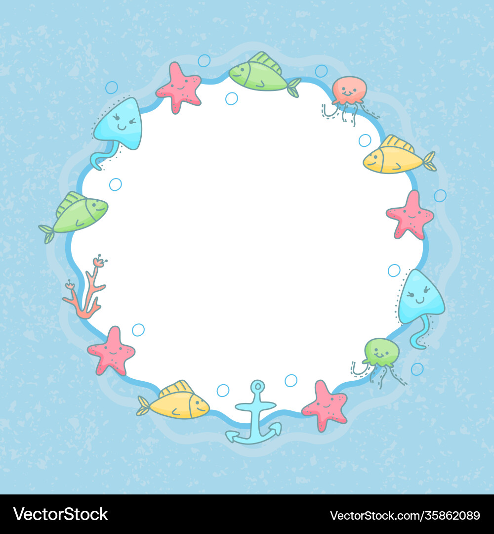 Round frame cute sea creatures with free space Vector Image