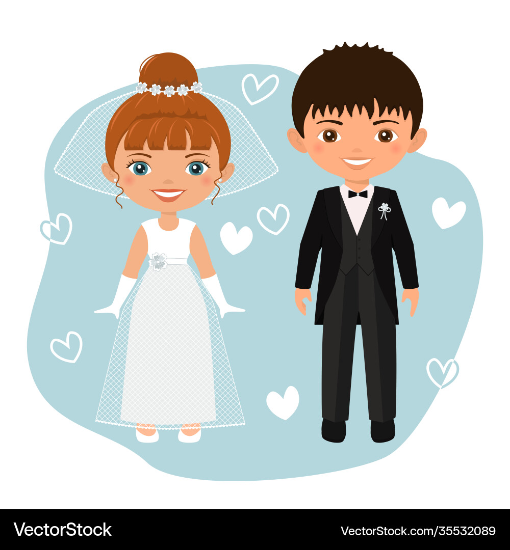Wedding couple cute chibi characters groom Vector Image