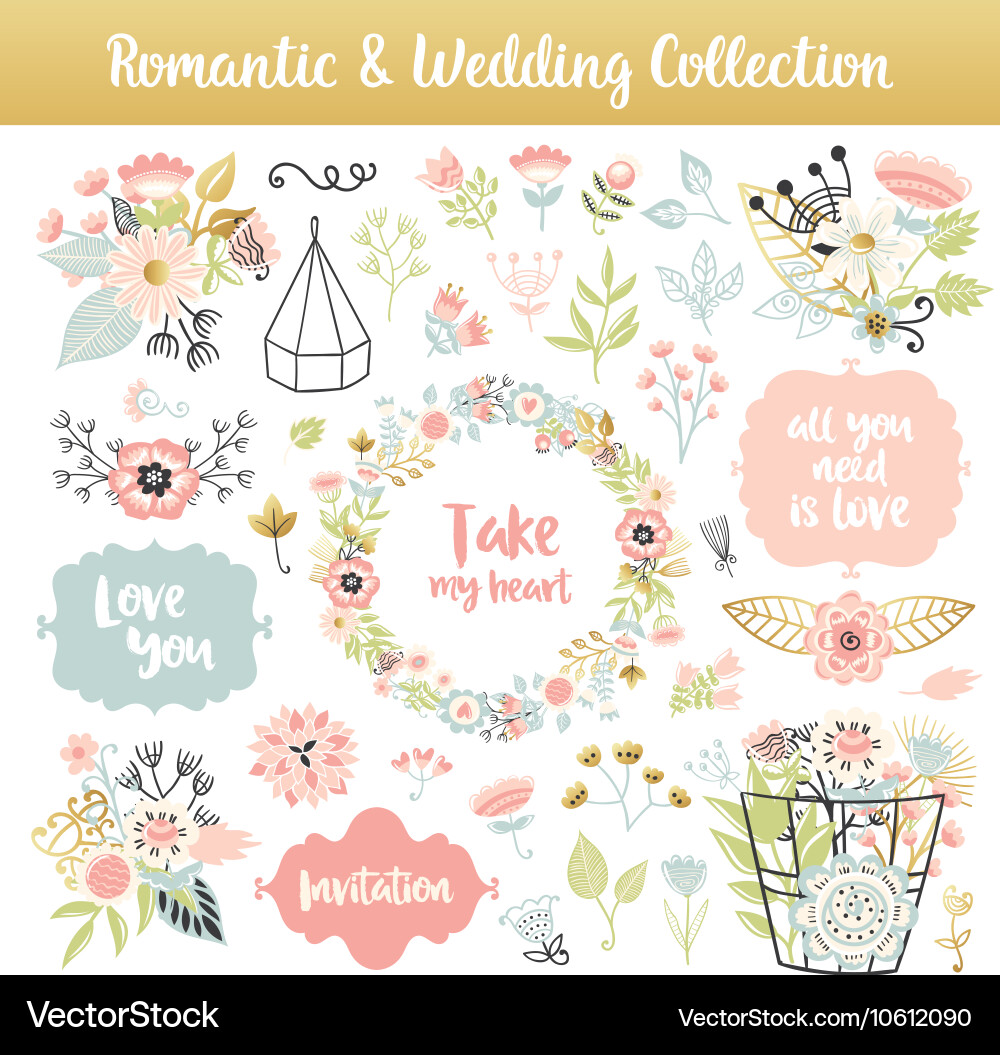 Floral hand drawn vintage set Royalty Free Vector Image