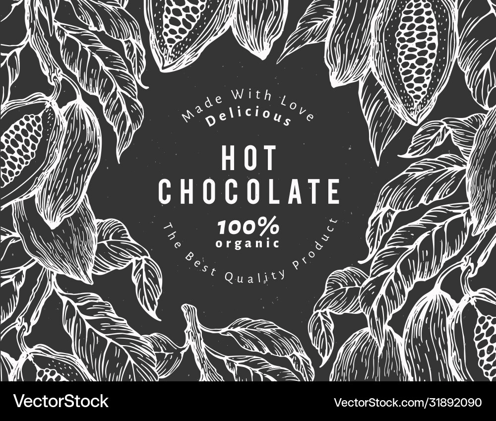 Hand drawn cocoa design template cacao plants Vector Image