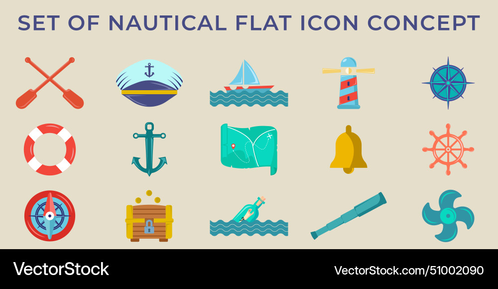 Set of nautical flat icon color template graphic Vector Image