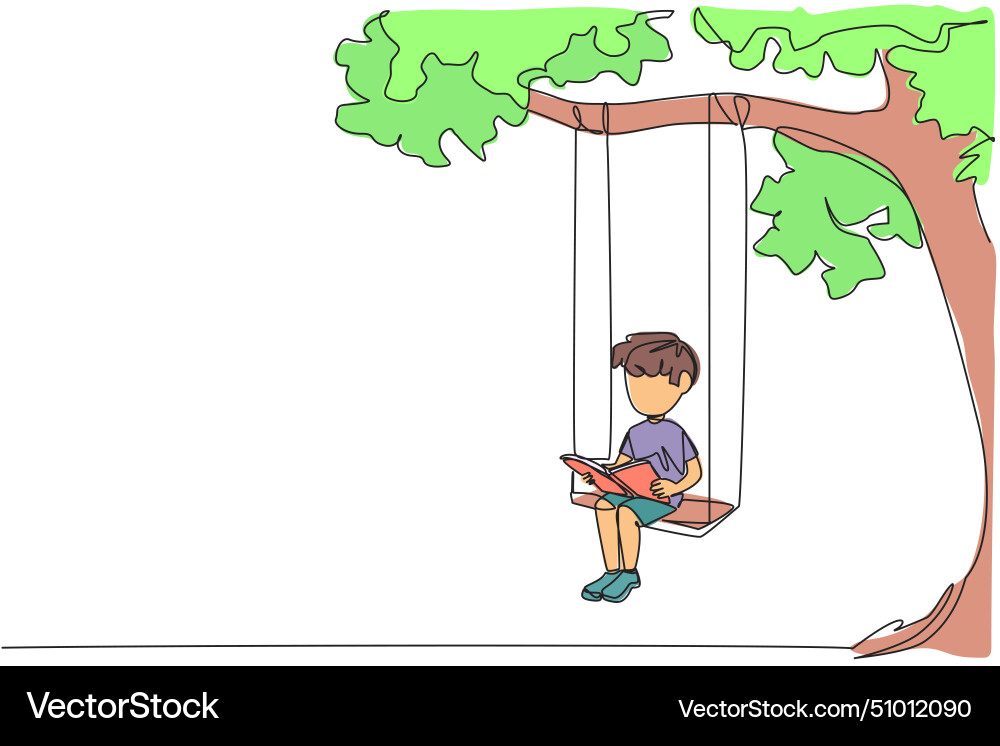 Single continuous line drawing boy sitting Vector Image