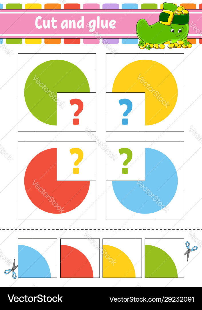 Cut and glue set flash cards education worksheet Vector Image