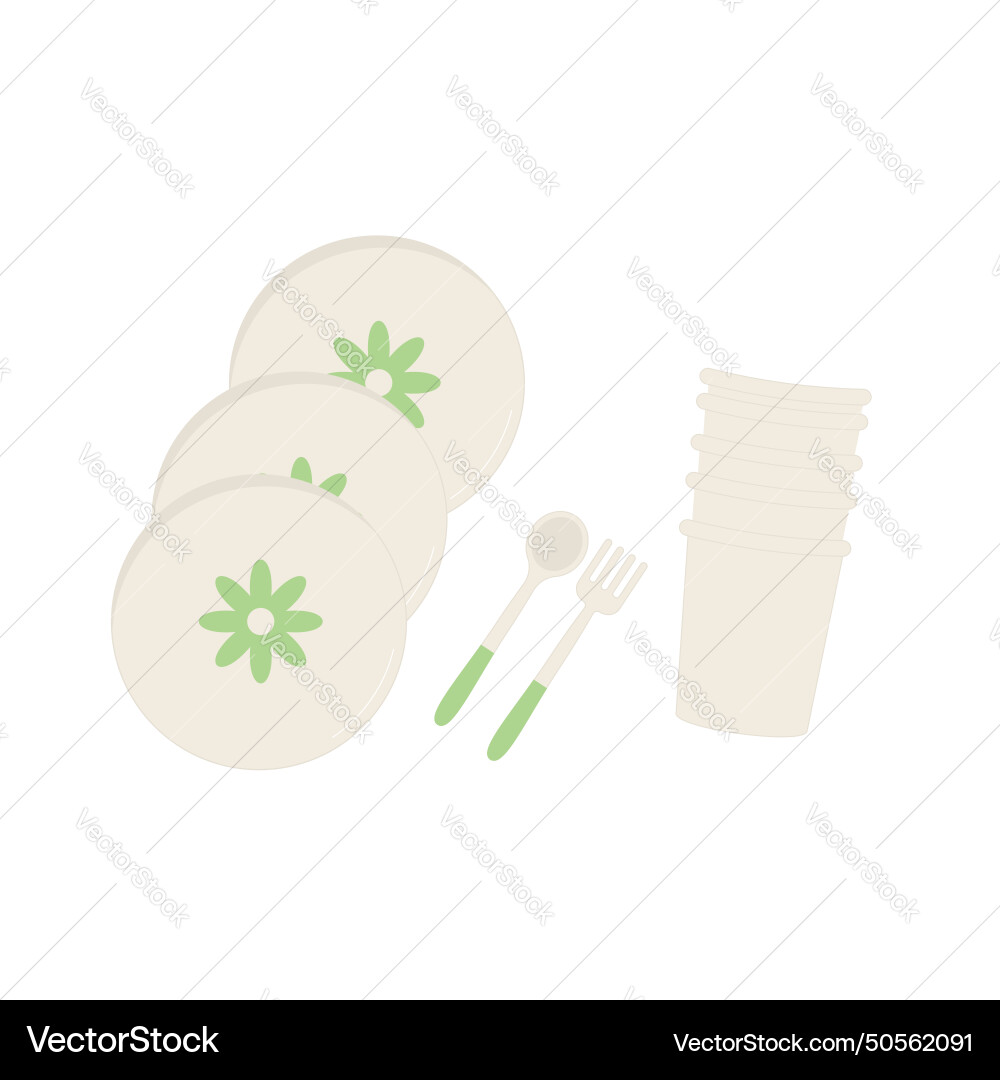 Disposable tableware set isolated on white Vector Image