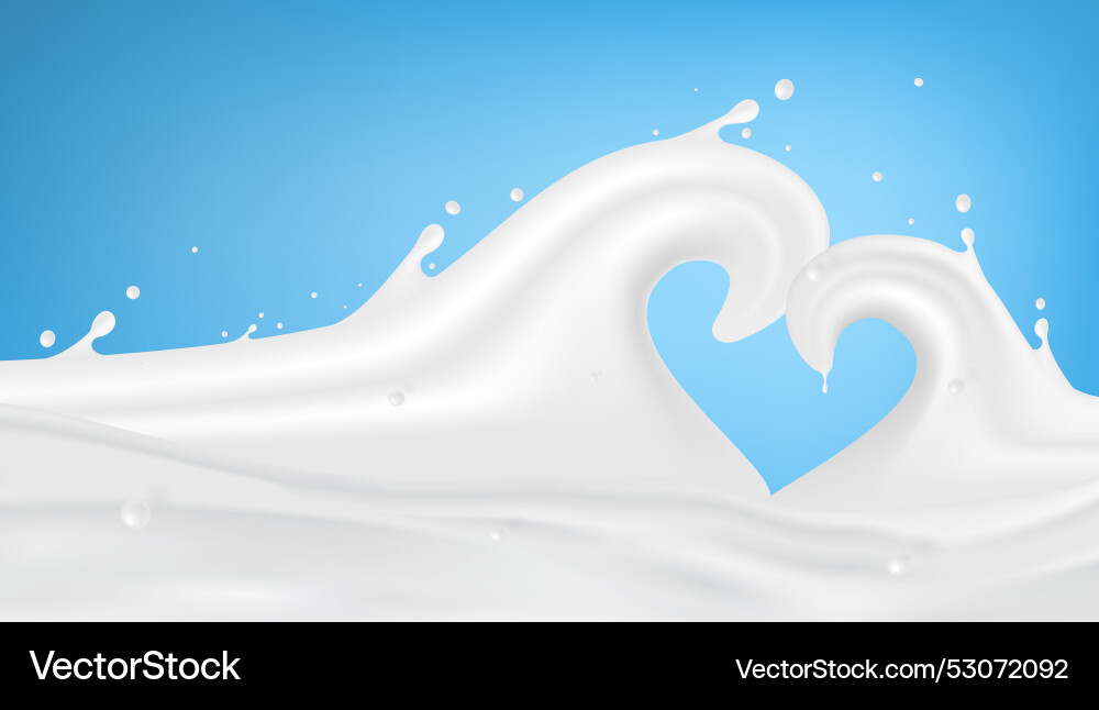 Abstract milk waves with heart shape splash Vector Image
