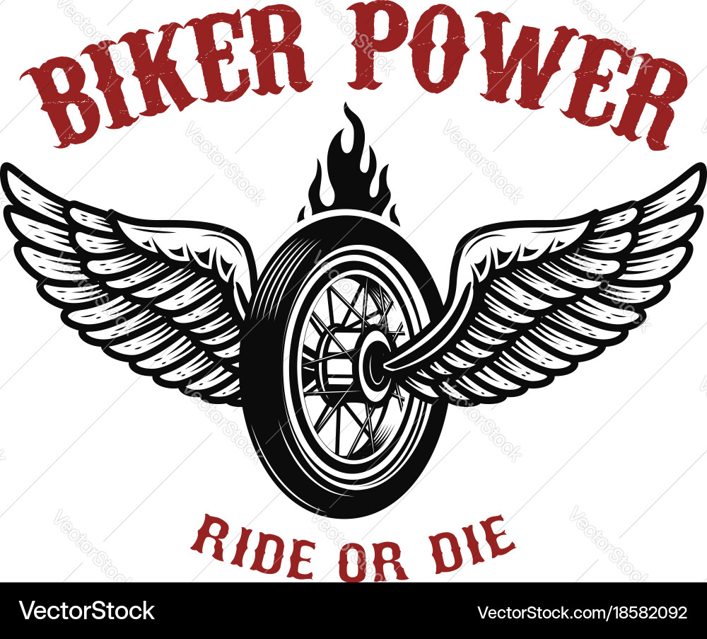 Biker power wheel with wings Royalty Free Vector Image
