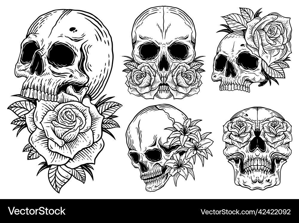 Bundle set skull rose dark devil demon horror Vector Image