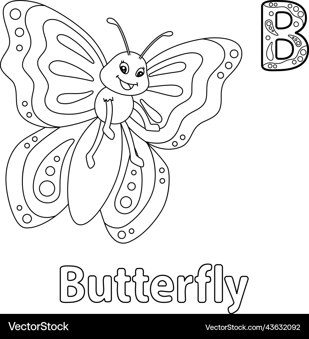 Butterfly alphabet abc coloring page b Royalty Free Vector