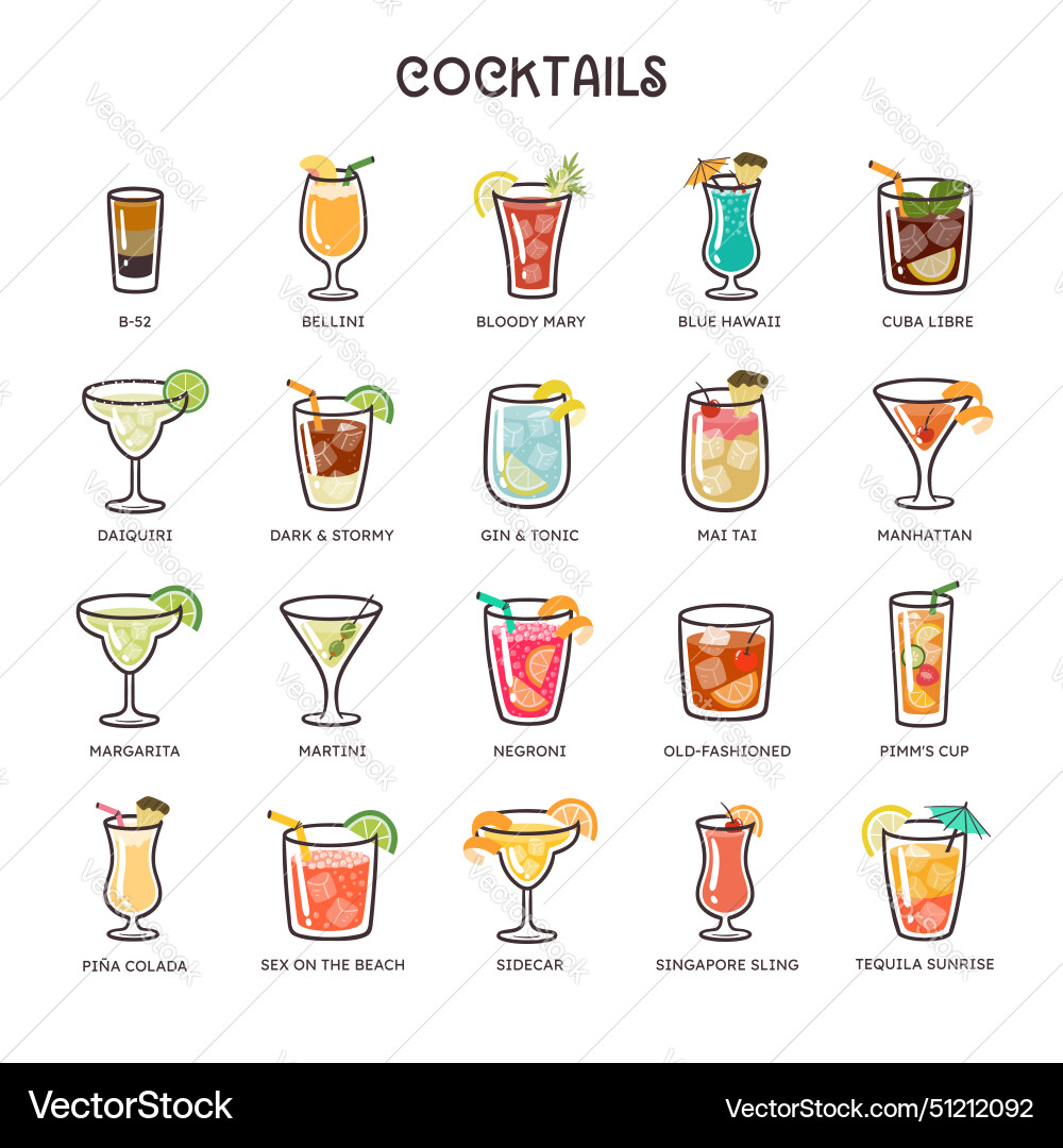 Cocktail Icon Set 1 Of 2 Royalty Free Vector Image