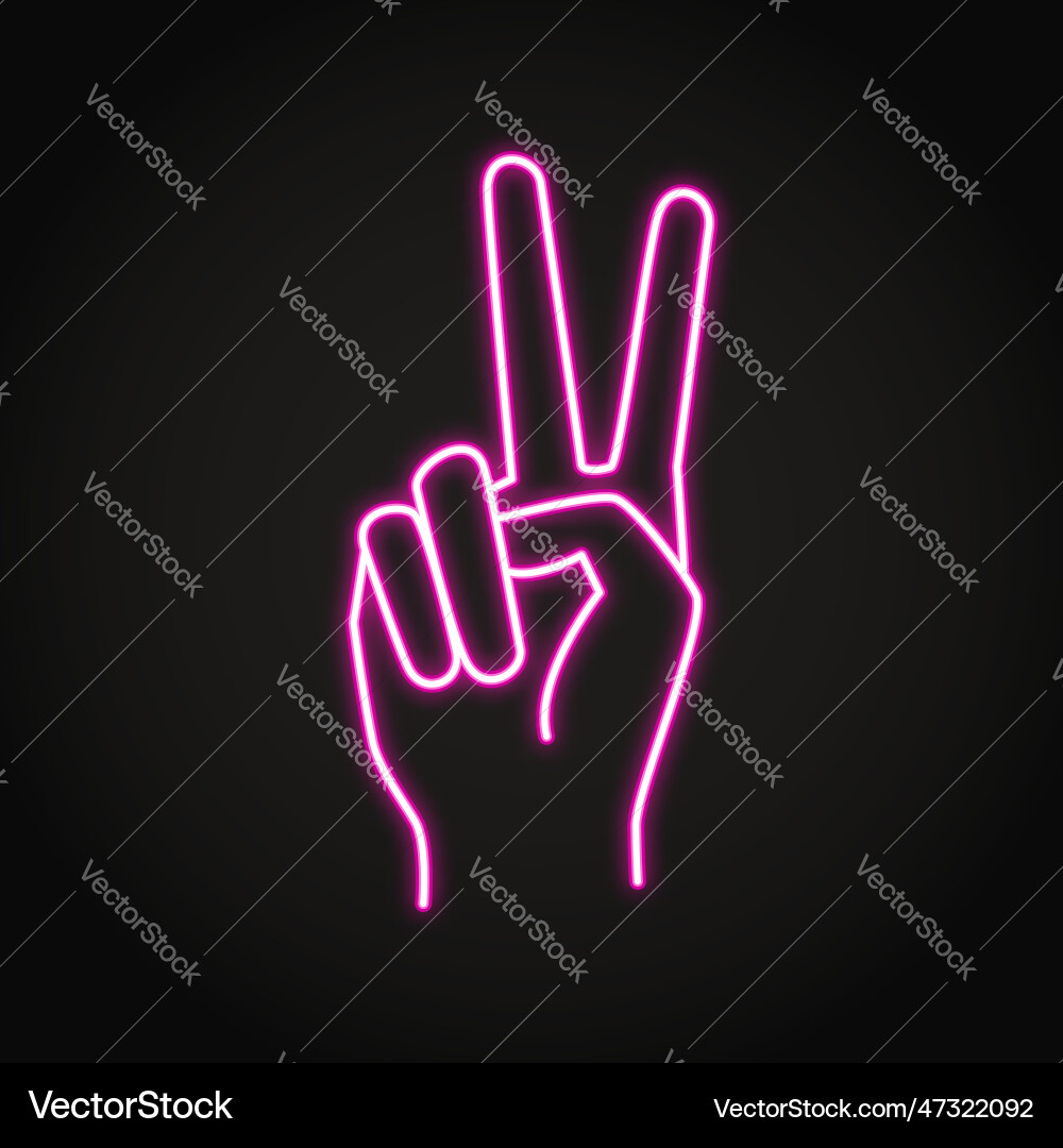 Neon V Sign Hand Icon Royalty Free Vector Image