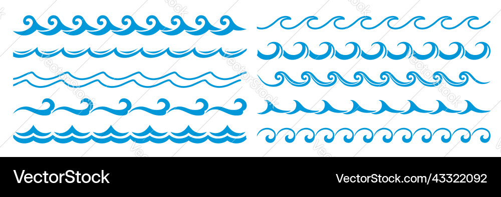 Sea and ocean surf wave line blue borders Vector Image
