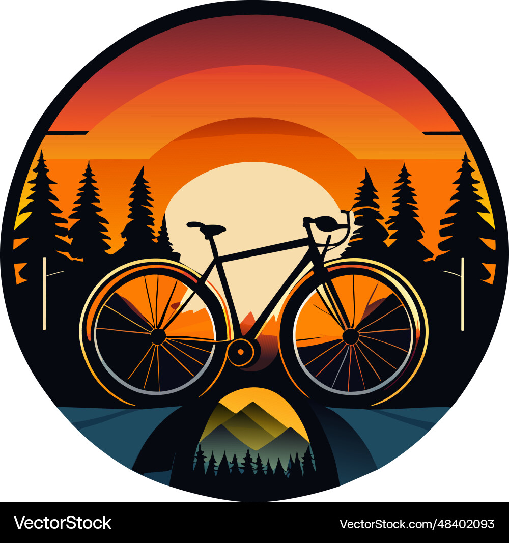 Bicycle with sunset background logo template Vector Image