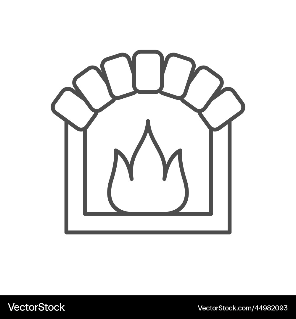 Burning fireplace line outline icon Royalty Free Vector