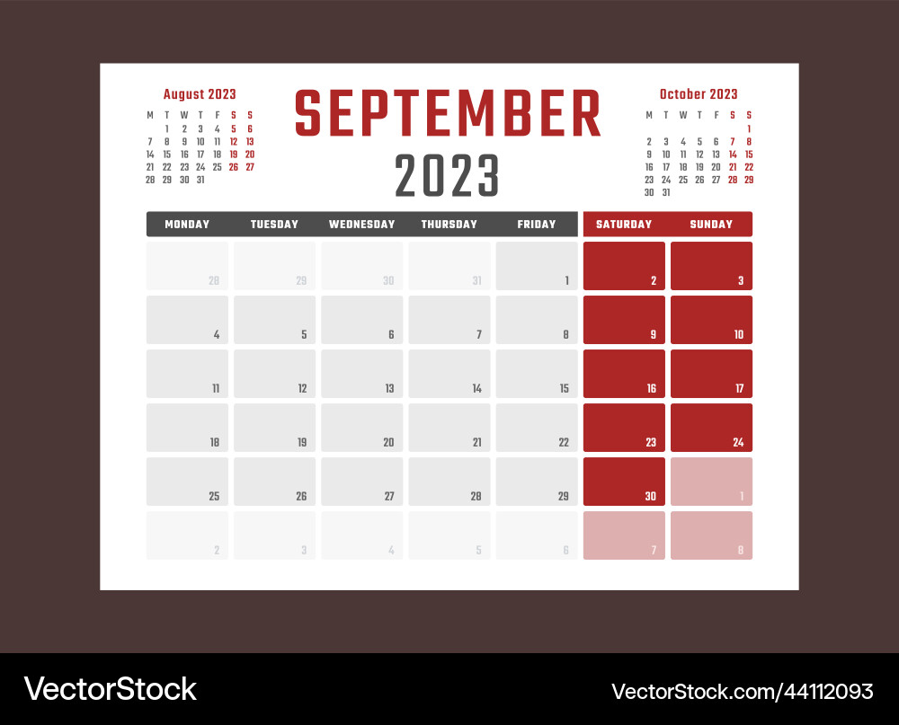 Calendar for september 2023 starts monday Vector Image