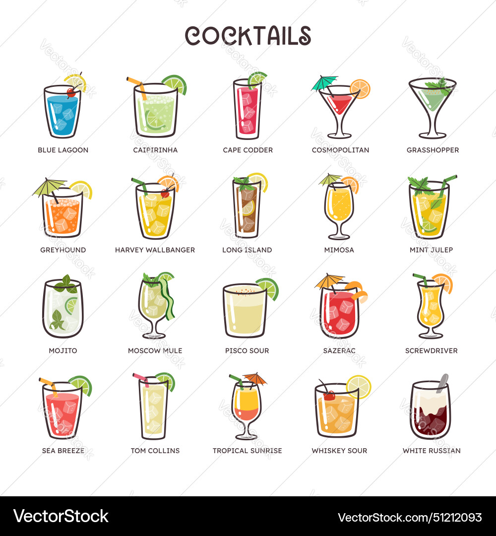 Cocktail icon set 2 Royalty Free Vector Image - VectorStock
