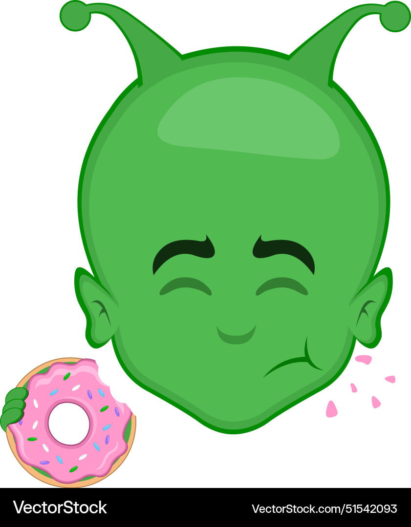 Green alien et head cartoon eating donut Vector Image