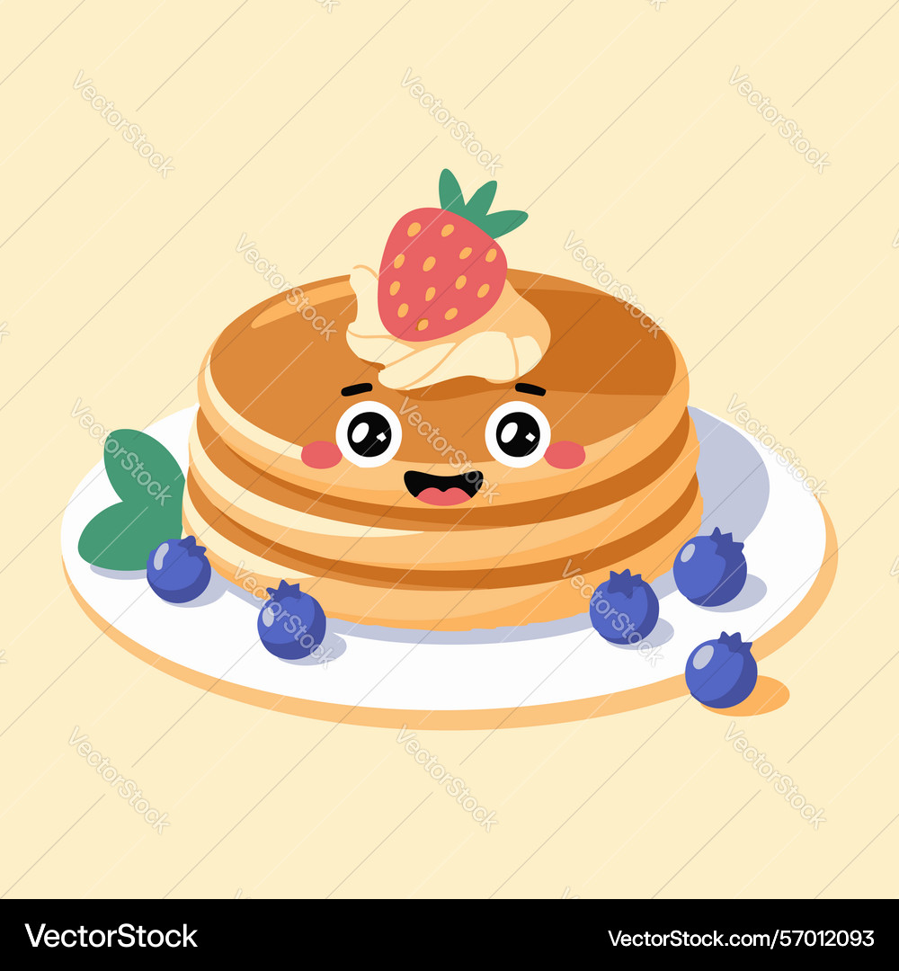Happy pancake character with strawberry Royalty Free Vector