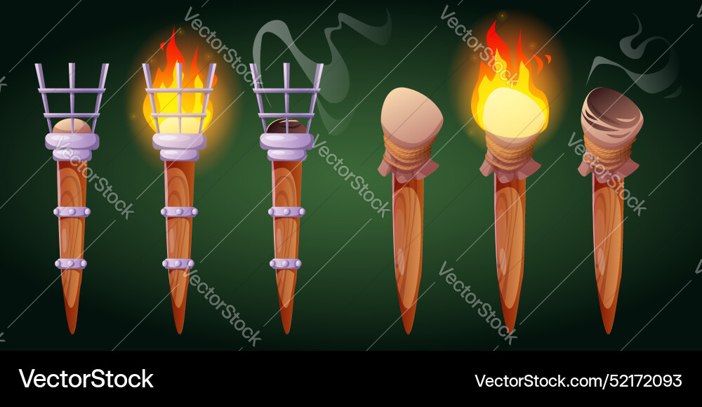 Medieval torch and fire isolated ancient game icon